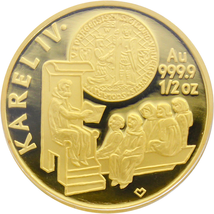 Zlatá mince 5000 Kč KAREL IV. Založení Univerzity Karlovy 1998 - 1999 ...