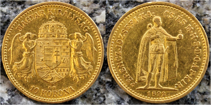 Zlatá mince Desetikoruna Františka Josefa I. Uherská ražba 1892